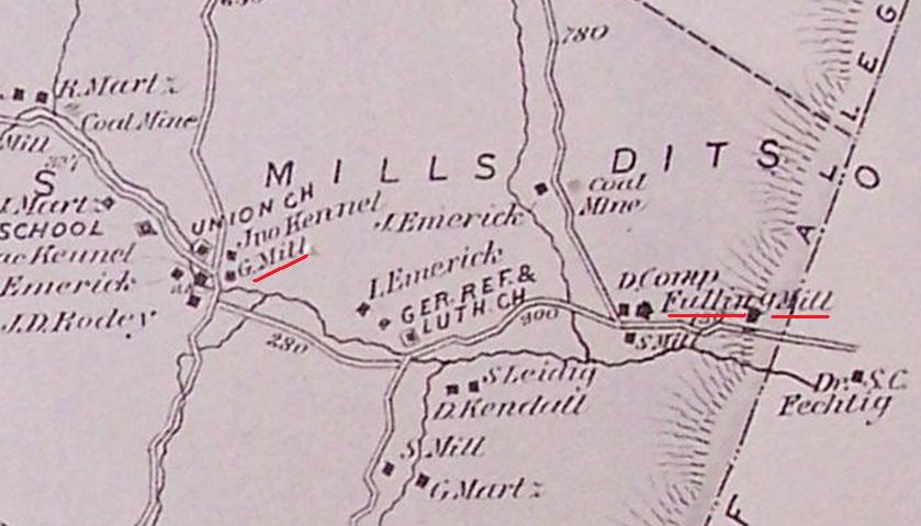 Saw Mill near Kennell's Mills on 1876 Beers map